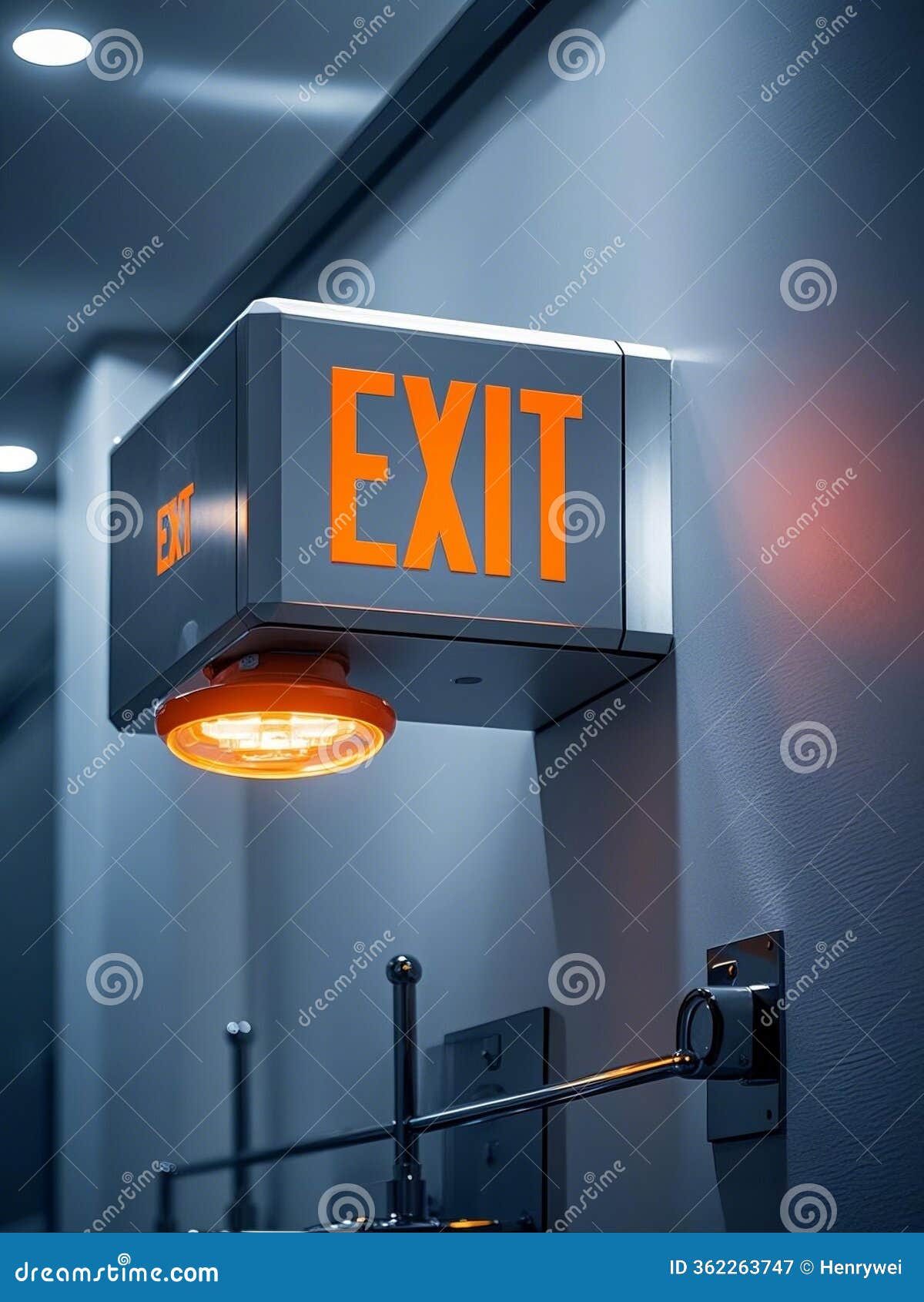 Fire Exit Sign in the Modern Building Stock Illustration - Illustration ...