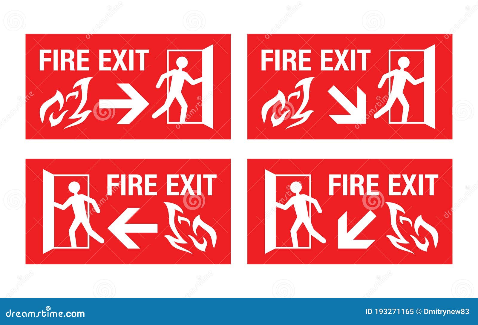 Fire Exit Sign for Public Facility in 4 Variations Stock Vector ...