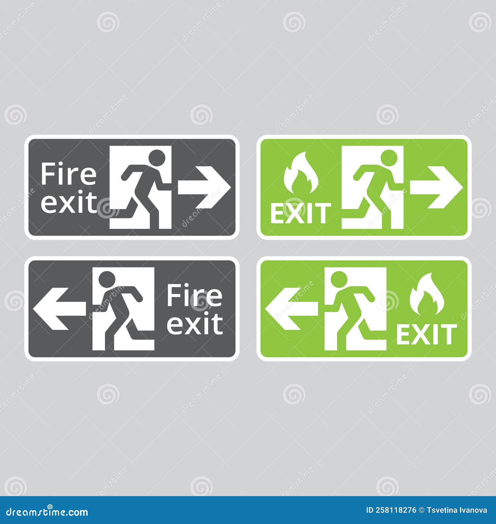 Fire Exit Vector Sticker Set. Emergency Evacuation Signs Stock Vector ...