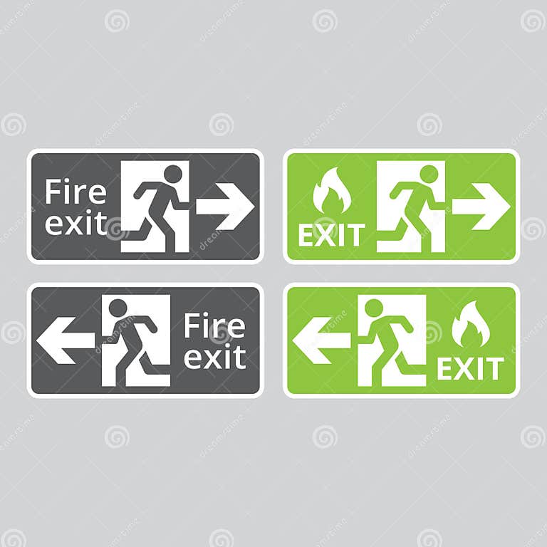 Fire Exit Vector Sticker Set. Emergency Evacuation Signs Stock Vector ...