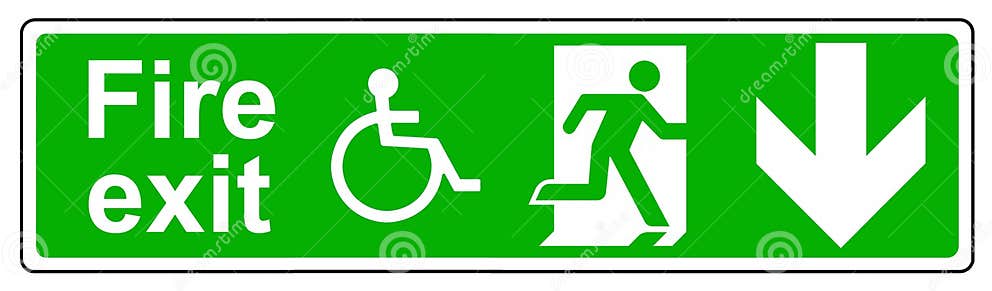 Fire Exit Wheelchair Access Down Sign Stock Vector - Illustration of ...