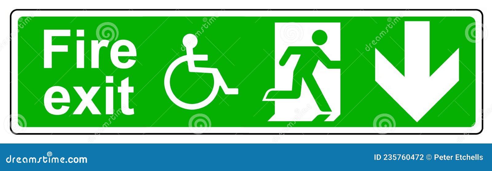 Fire Exit Wheelchair Access Down Sign Stock Illustration - Illustration ...