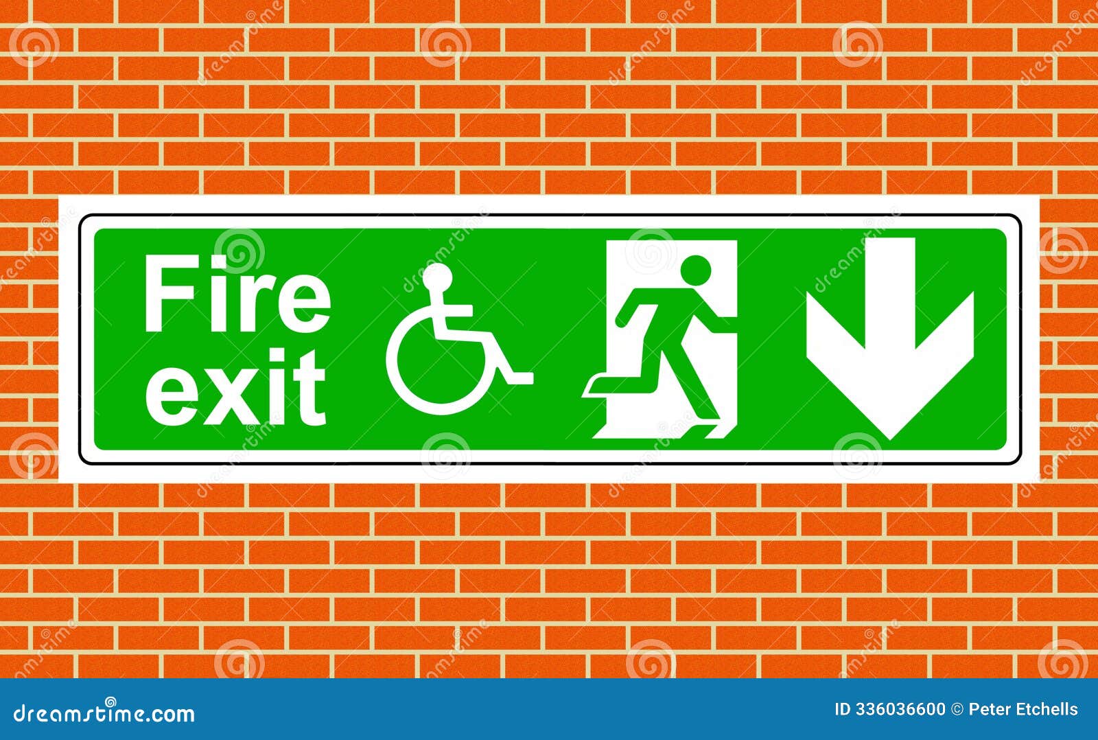 Fire Exit Wheelchair Access Down Sign on the Wall Stock Illustration ...