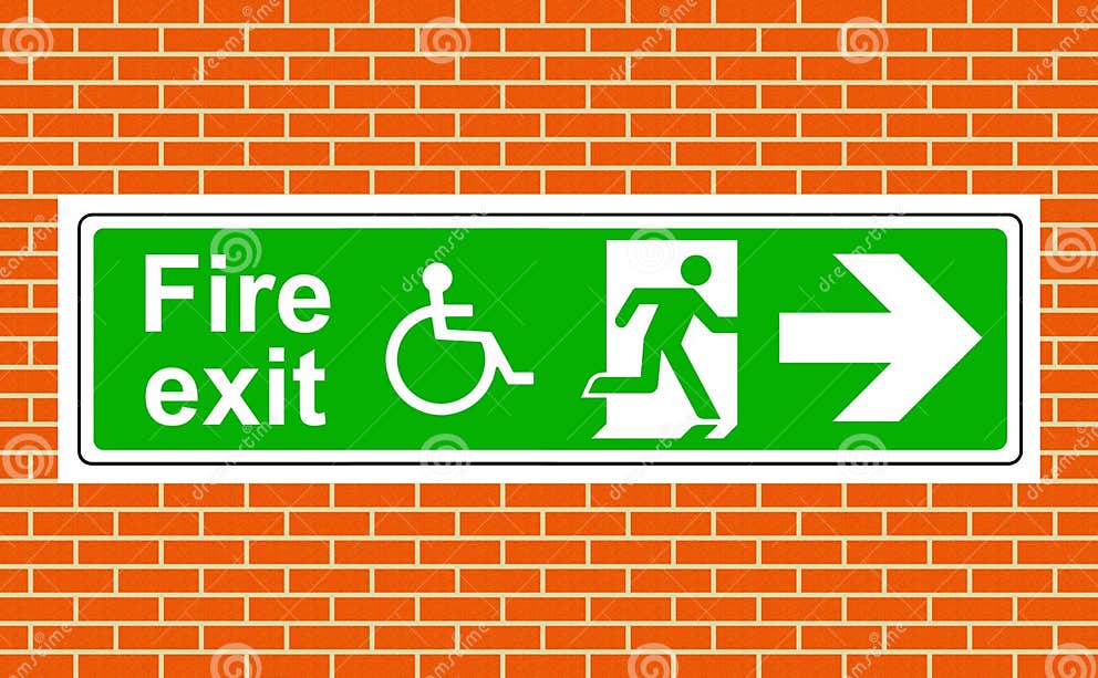 Fire Exit Wheelchair Access Right Sign on the Wall Stock Illustration ...
