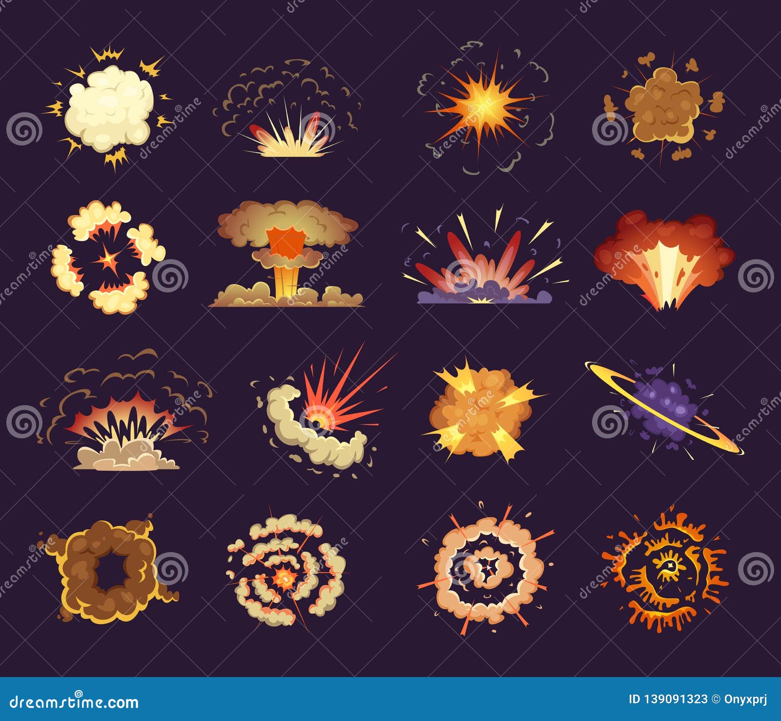 Fire Explosion. Cloud Lightning And Blast Vector Cartoon Burst ...