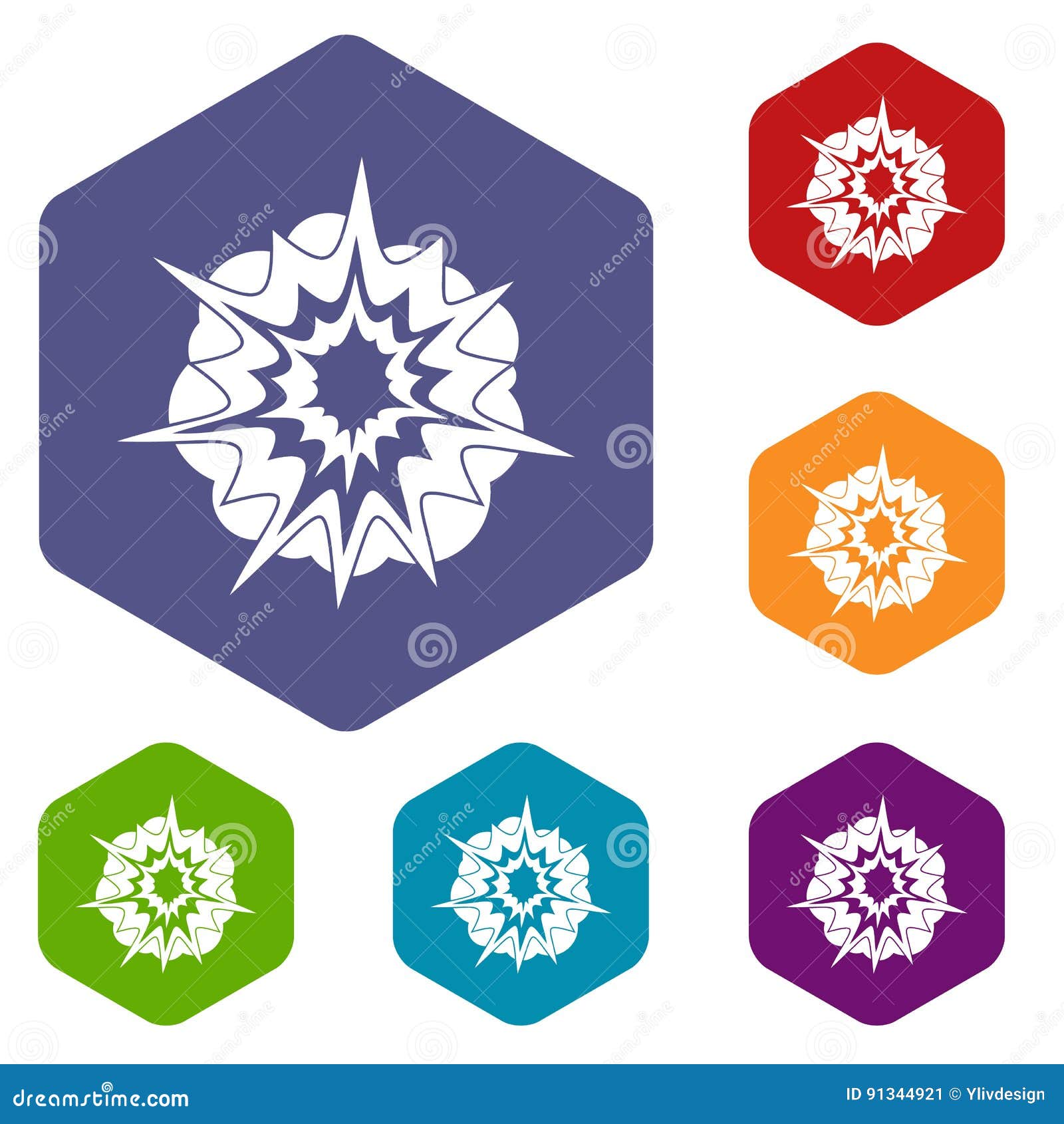 Fire Explosion Icons Set Hexagon Stock Vector - Illustration of hexagon ...