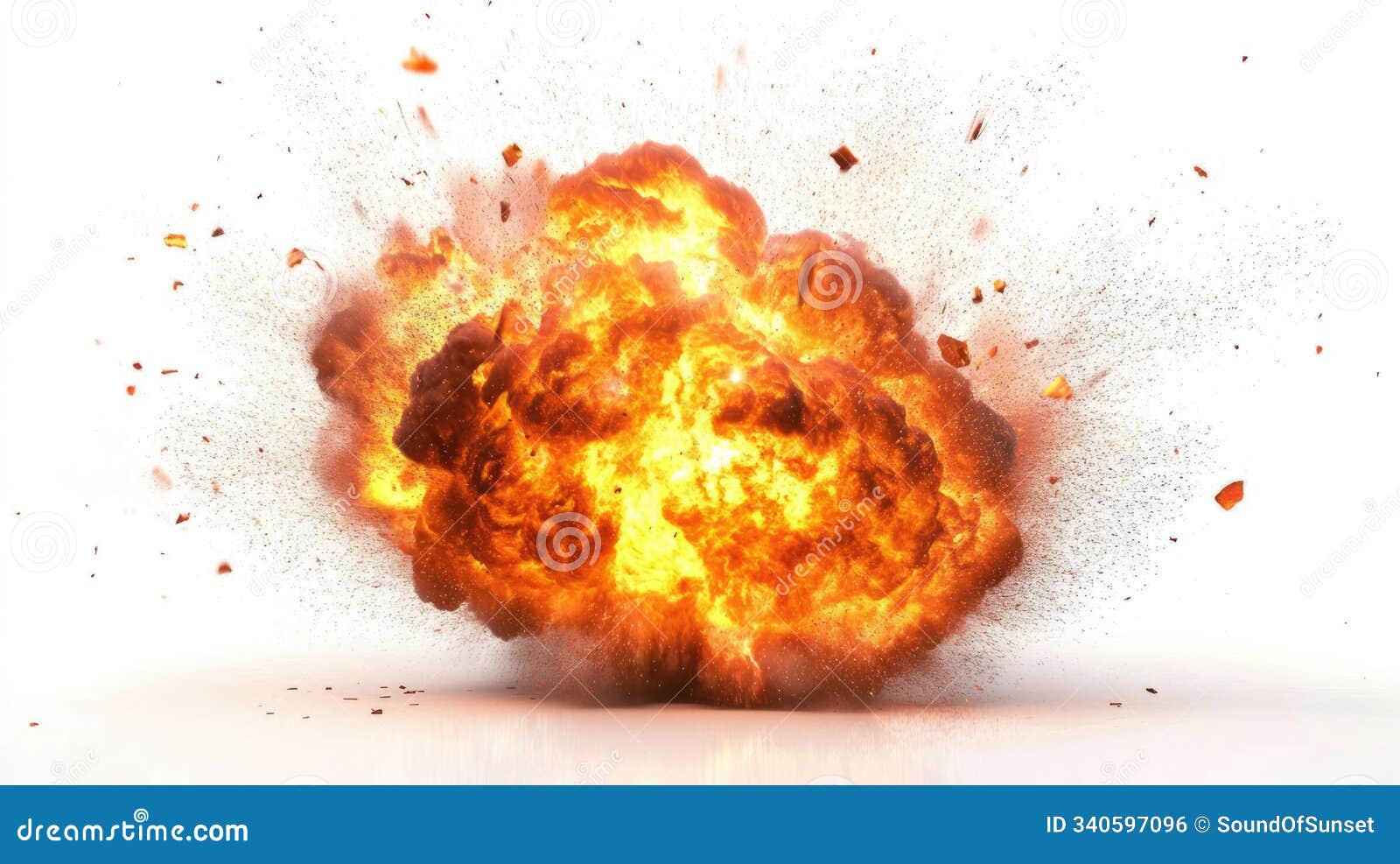 Fire Explosion on White Background. Yellow and Orange Flame after a ...