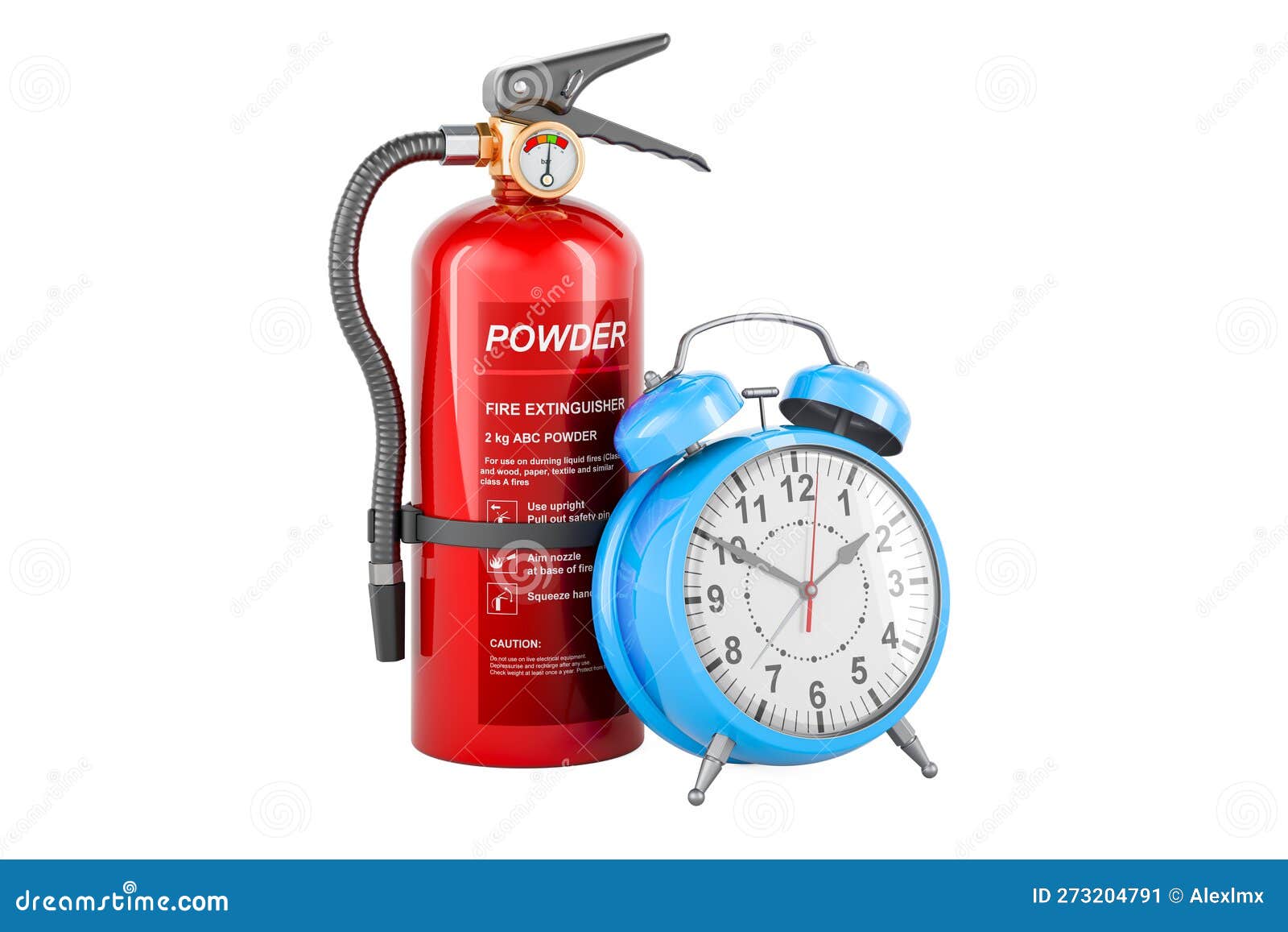 Fire Extinguisher with Alarm Clock. 3D Rendering Stock Illustration ...