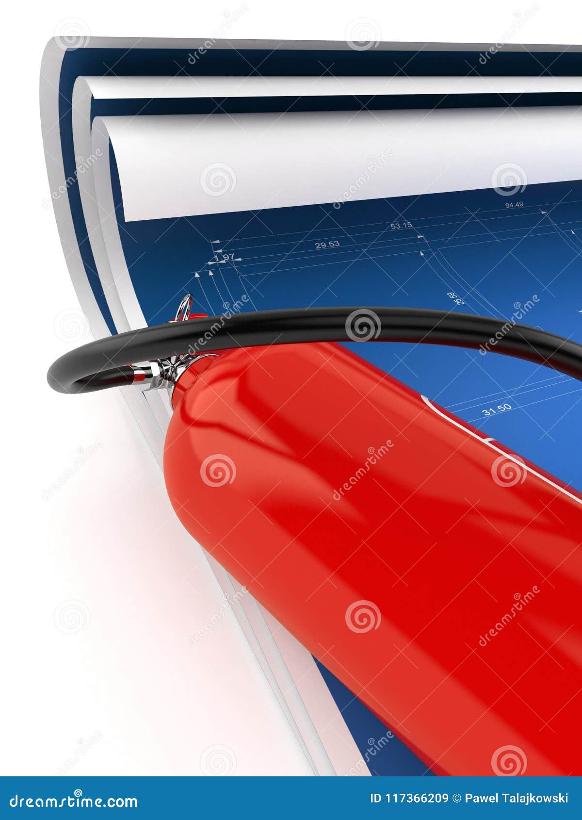 Fire Extinguisher with Blueprint Stock Illustration - Illustration of ...