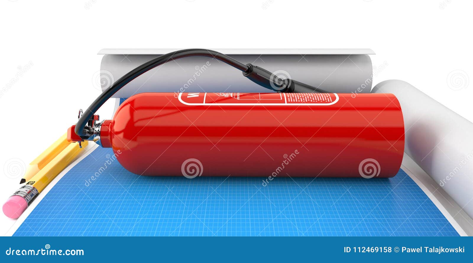 Fire Extinguisher with Blueprint Stock Illustration - Illustration of ...