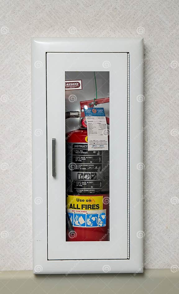 Fire Extinguisher Case in a Wall. Stock Photo - Image of flame ...