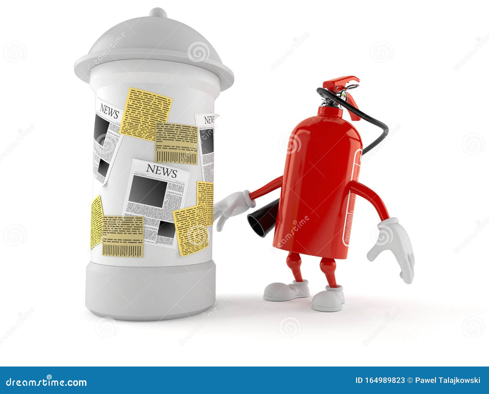 Fire Extinguisher Character with Advertising Column Stock Illustration ...
