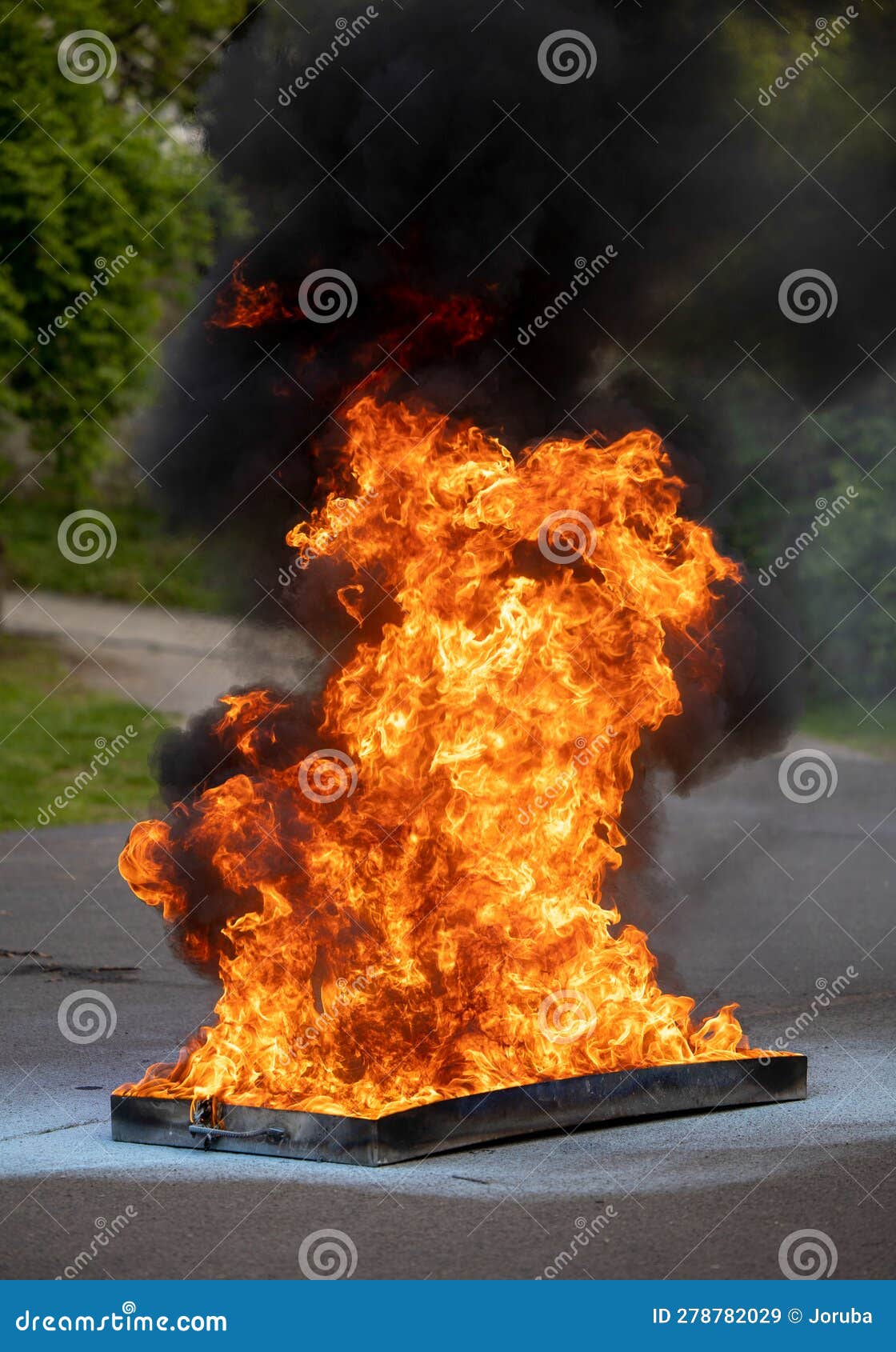 Fire Extinguisher Demonstration with Burning Fire Stock Image - Image ...