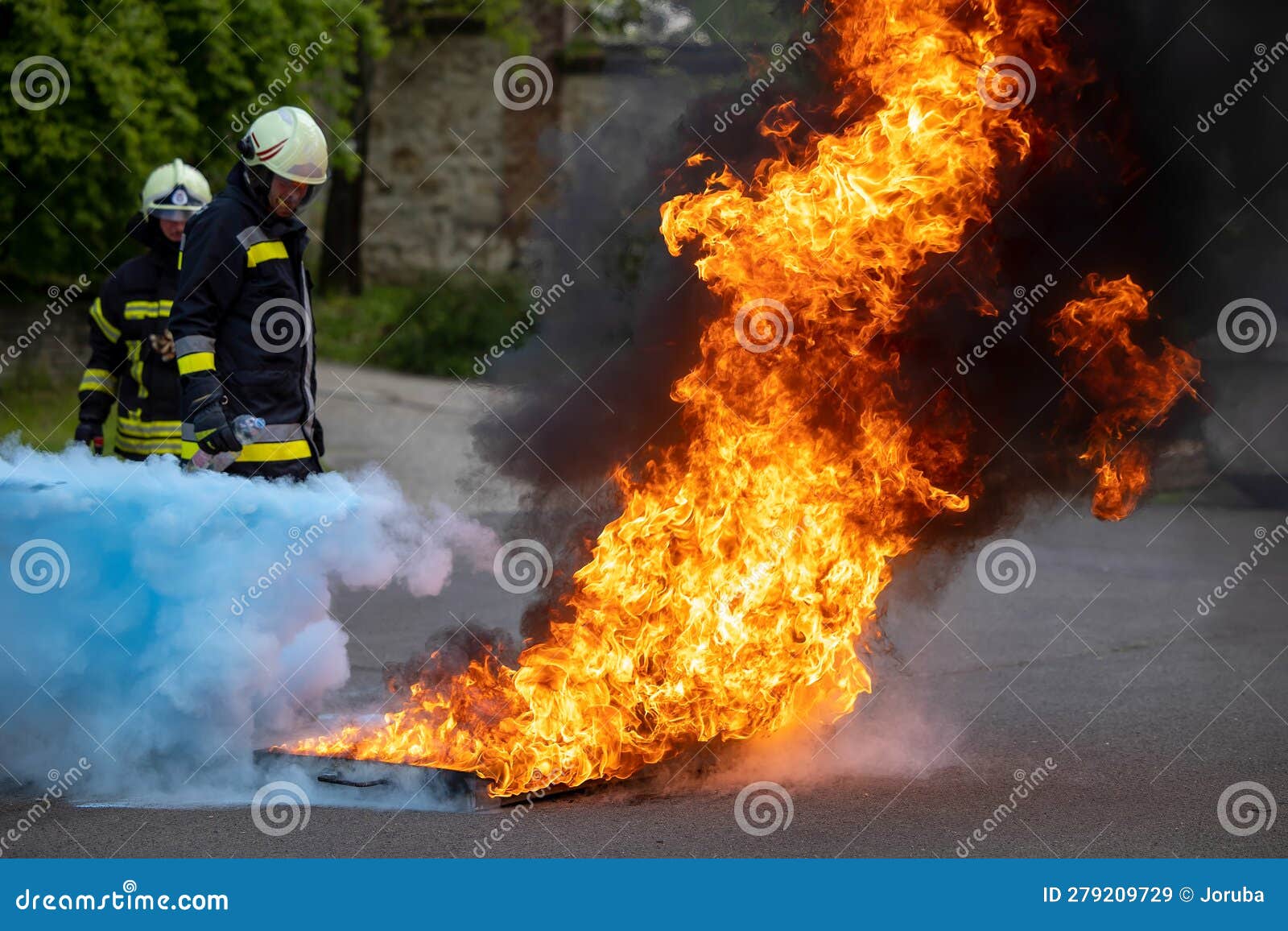 Fire Extinguisher Demonstration with Burning Fire Editorial Stock Image ...