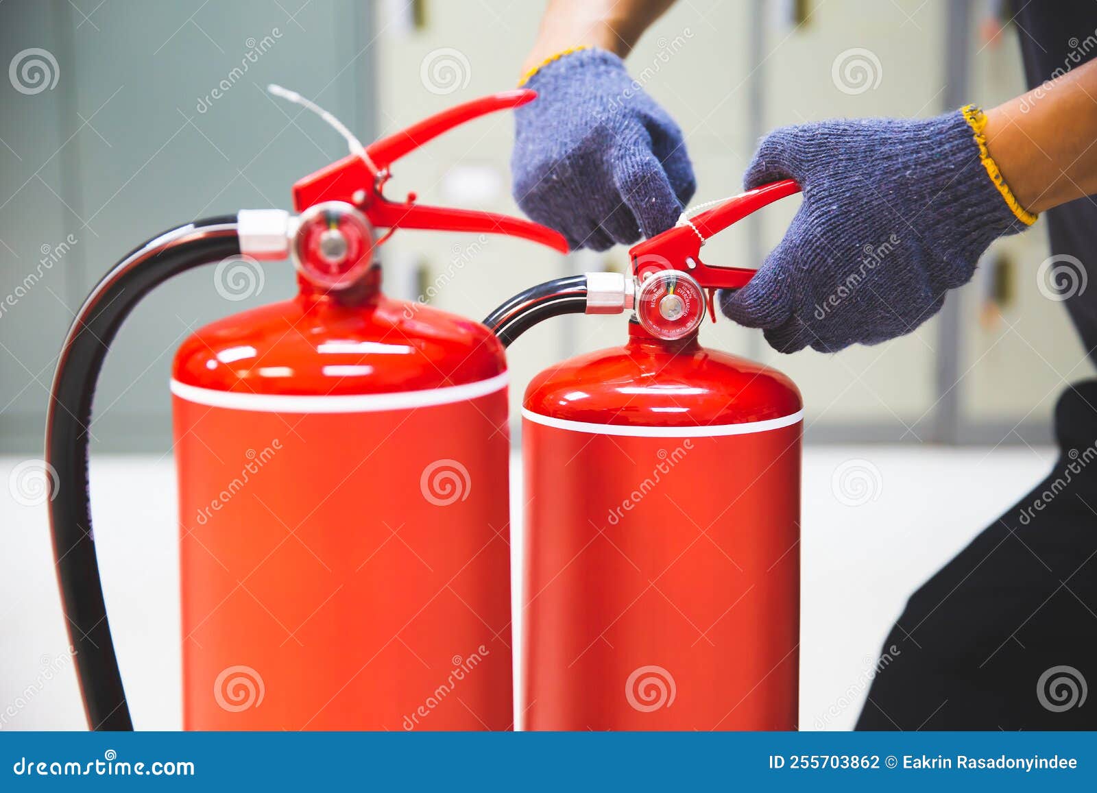 Fire Extinguisher Has Hand Engineer Pull Safety Pin on Handle To ...