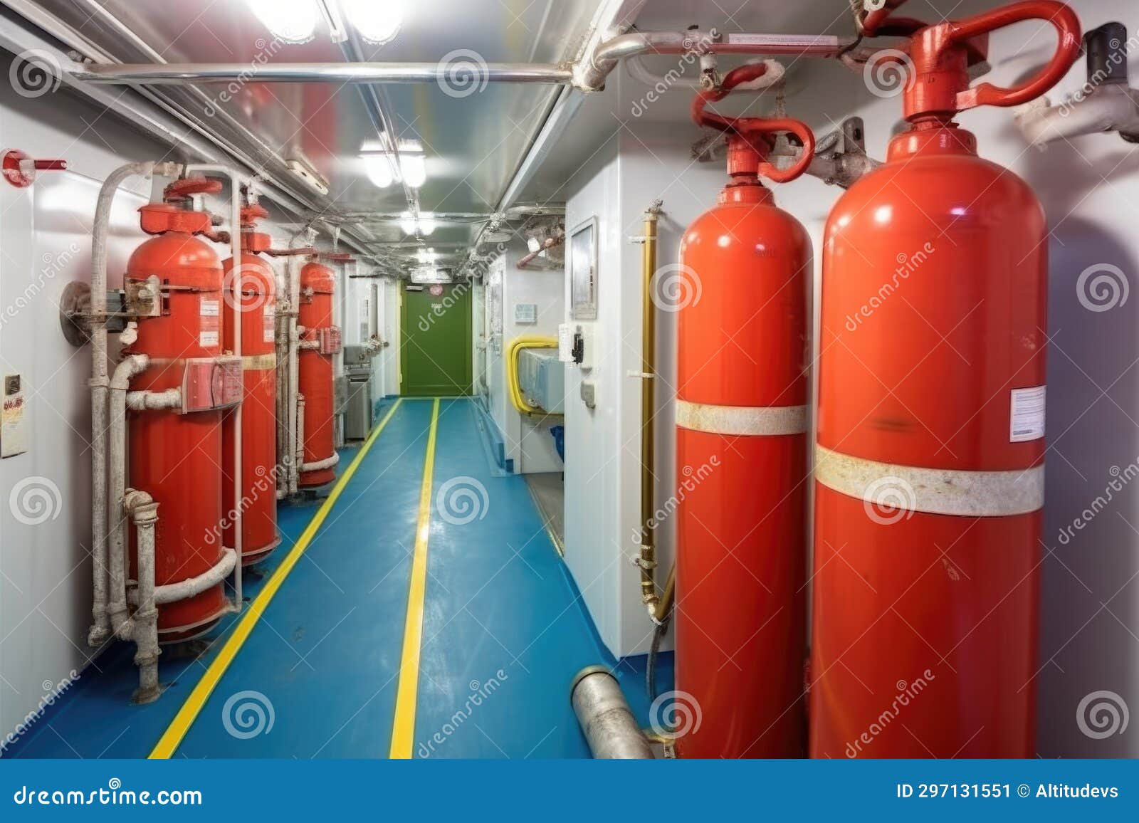 Fire Extinguisher Installation on a Cruise Ship Corridor Stock Image ...
