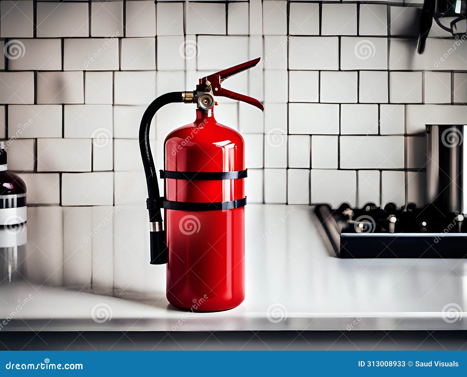 Fire Extinguisher Mounted on a Kitchen Platform in a Modern and Elegant ...