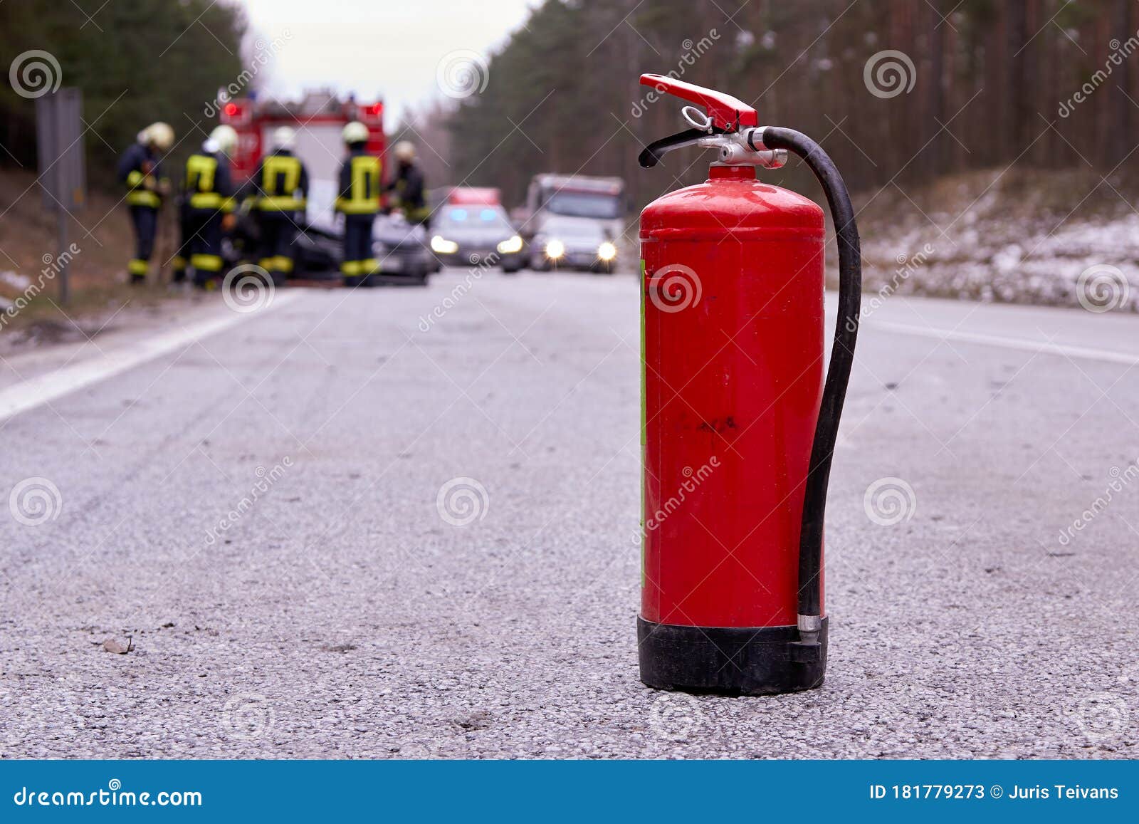 Fire Extinguisher on the Road Next To Car Accident Stock Image - Image ...