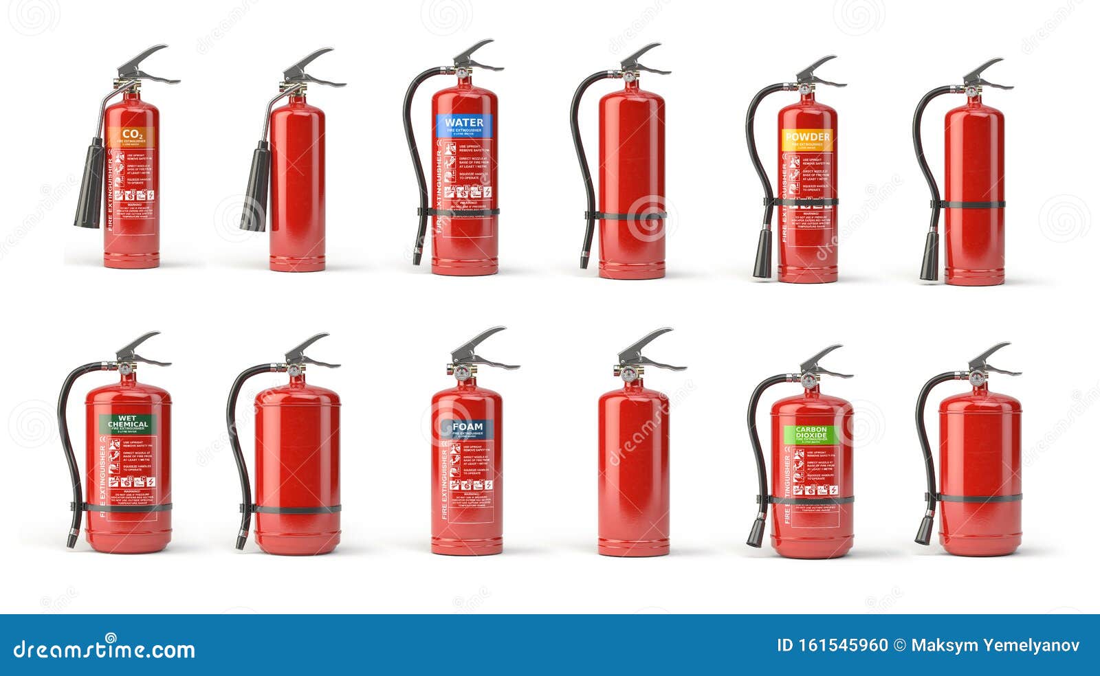 Fire Extinguisher Set of Different Types Isolated on White Stock ...