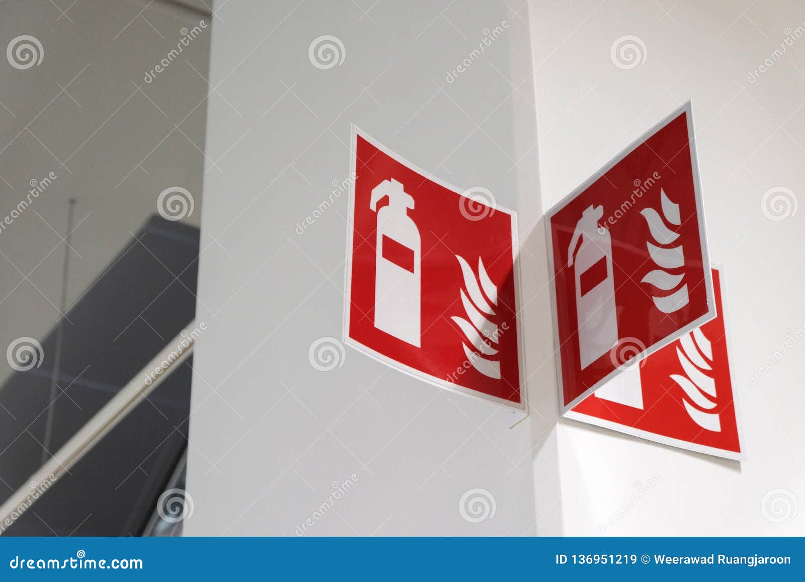 Fire Extinguisher Sign on the White Wall. Stock Image - Image of ...