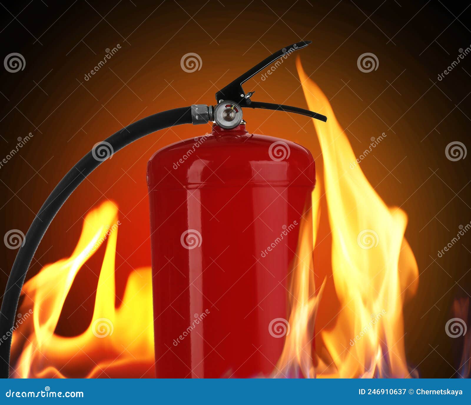 Fire Extinguisher Surrounded by Flame on Dark Background Stock Image ...