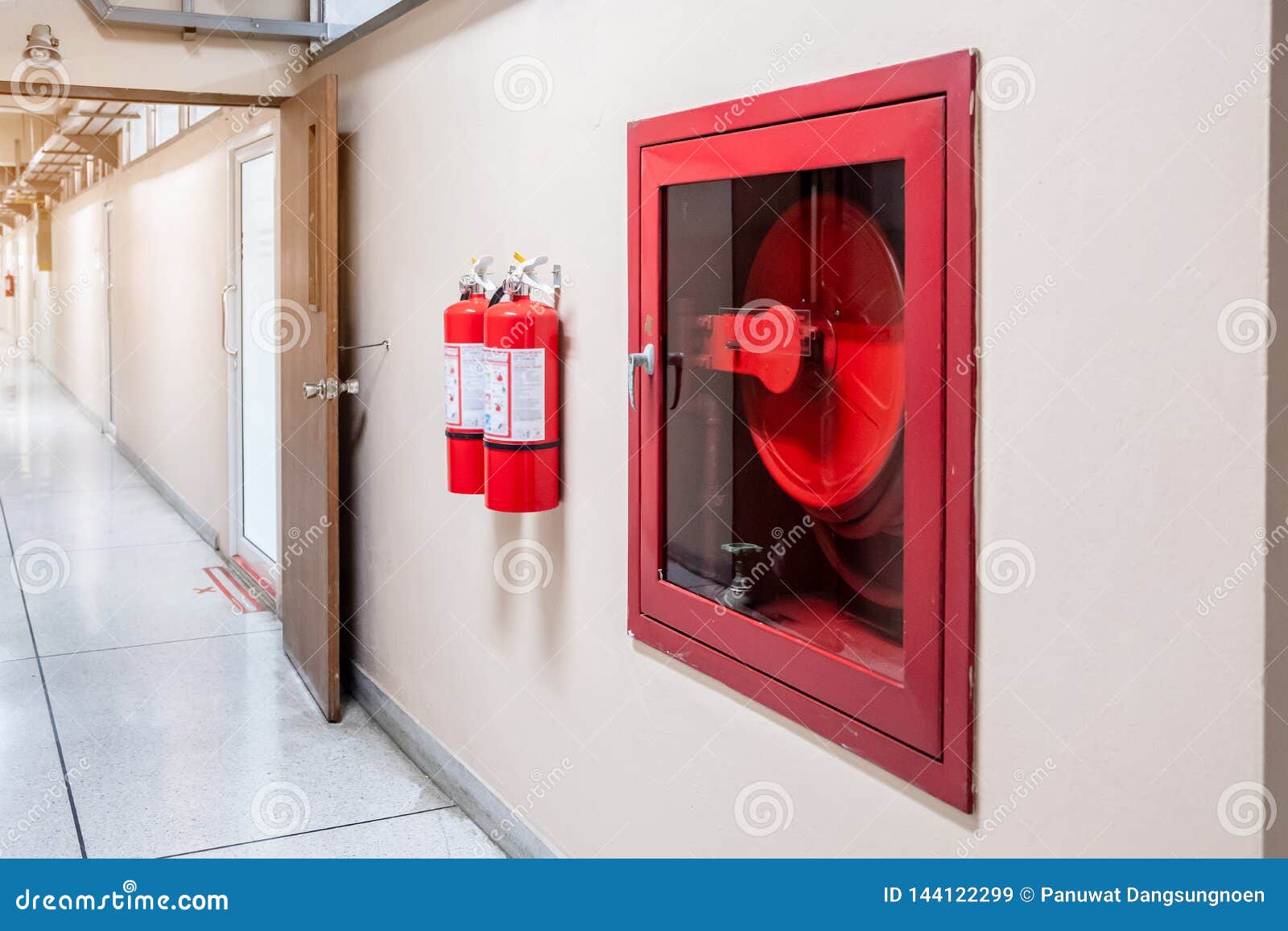 Fire Extinguisher System on the Wall Background, Powerful Emergency ...