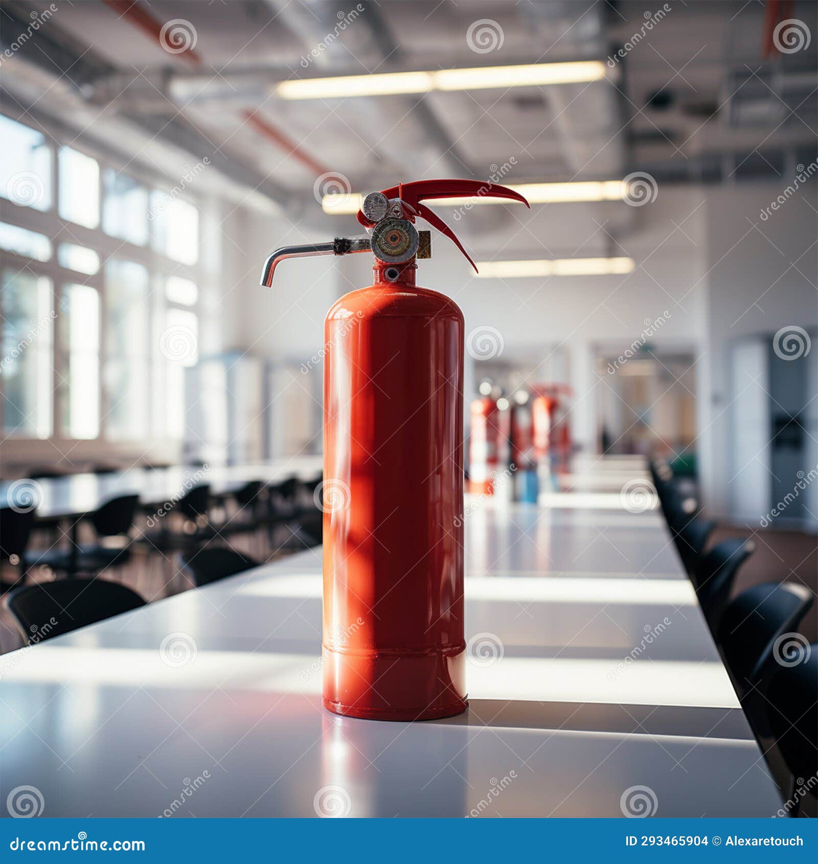 Fire Extinguisher on the Table in an Educational Institution or Office ...