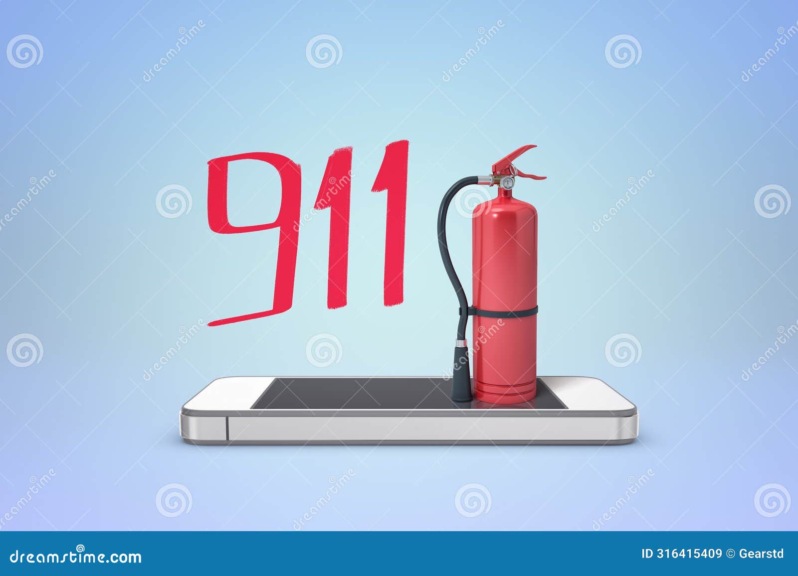 Fire Extinguisher and 911 Text on a Phone Stock Image - Image of ...