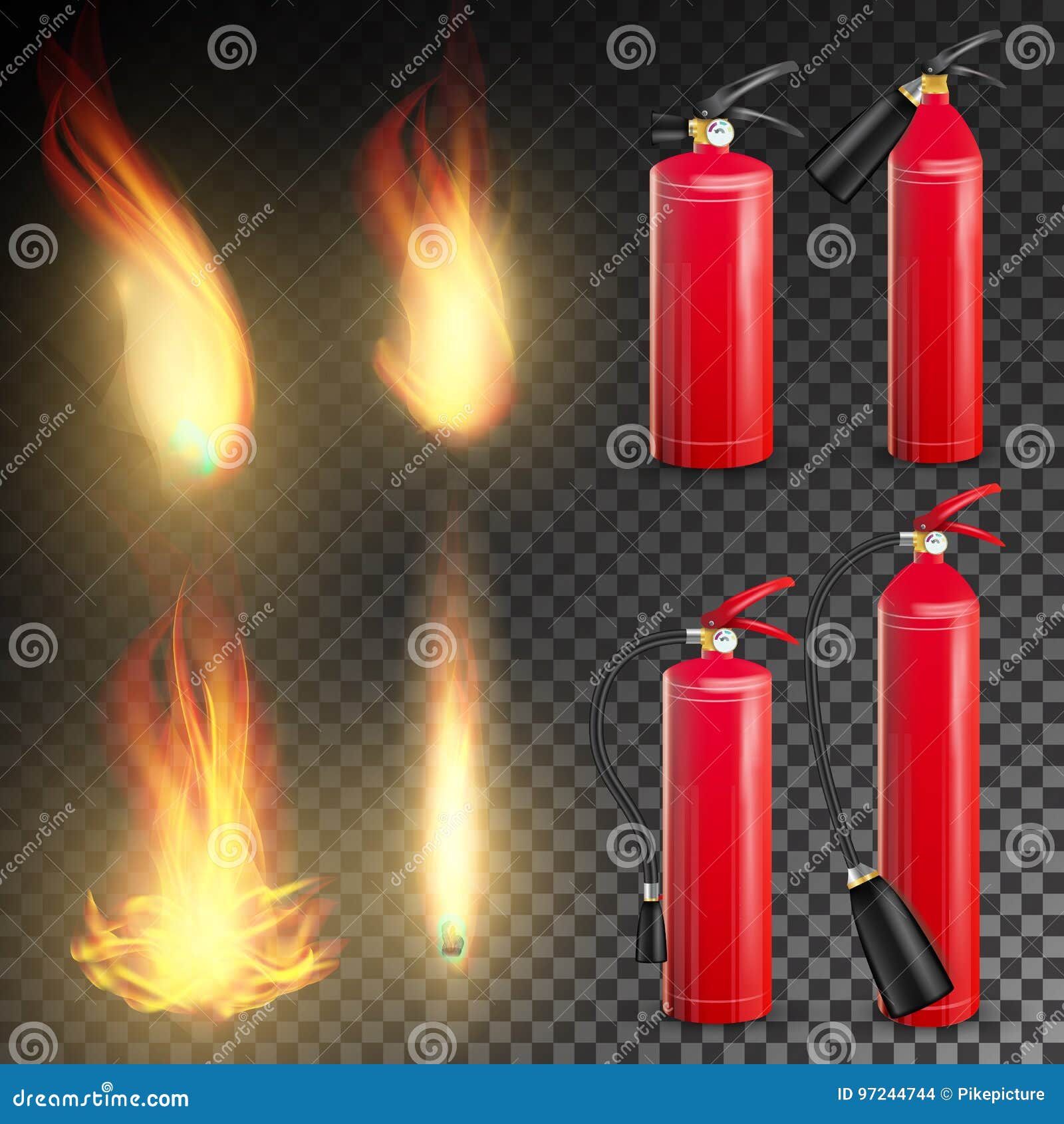 Fire Extinguisher Vector. Sign 3D Realistic Fire Flame and Red Fire ...