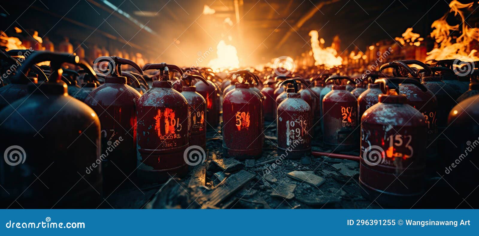Fire Extinguishers in a Factory. Fire Extinguishing Equipment in a ...