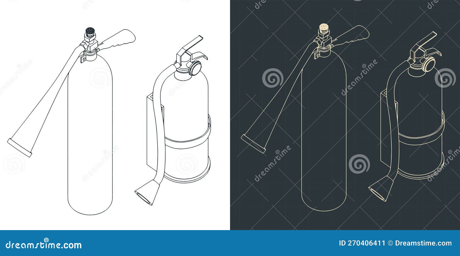 Fire Extinguishers Isometric Blueprints Cartoon Vector | CartoonDealer ...