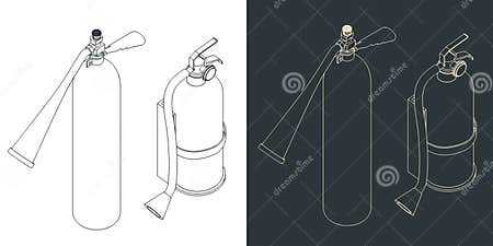 Fire Extinguishers Isometric Blueprints Stock Vector - Illustration of ...