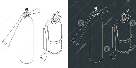 Fire Extinguishers Isometric Blueprints Stock Vector - Illustration of ...