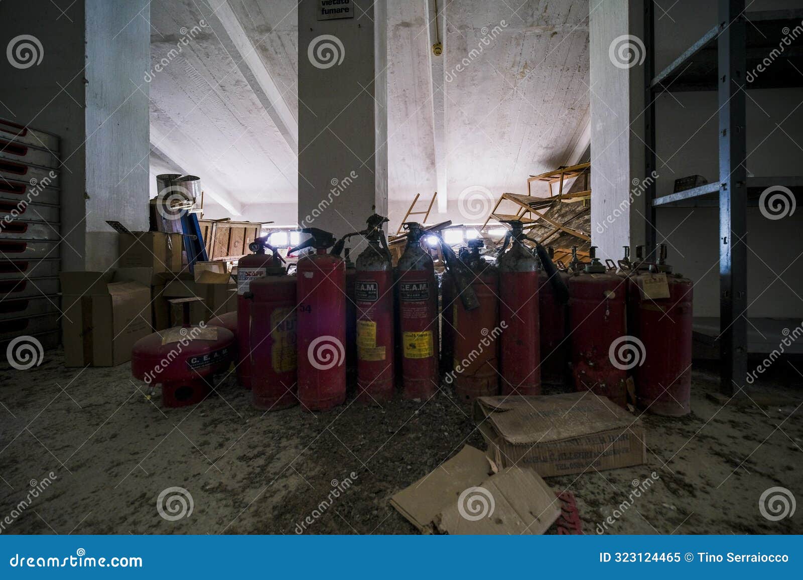 Fire Extinguishers Kept with Materials and Instruments in Warehouse ...