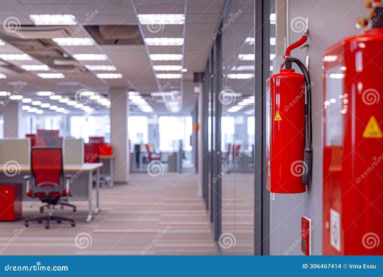 Fire Extinguishers in Office Hallway Stock Photo - Image of corporate ...