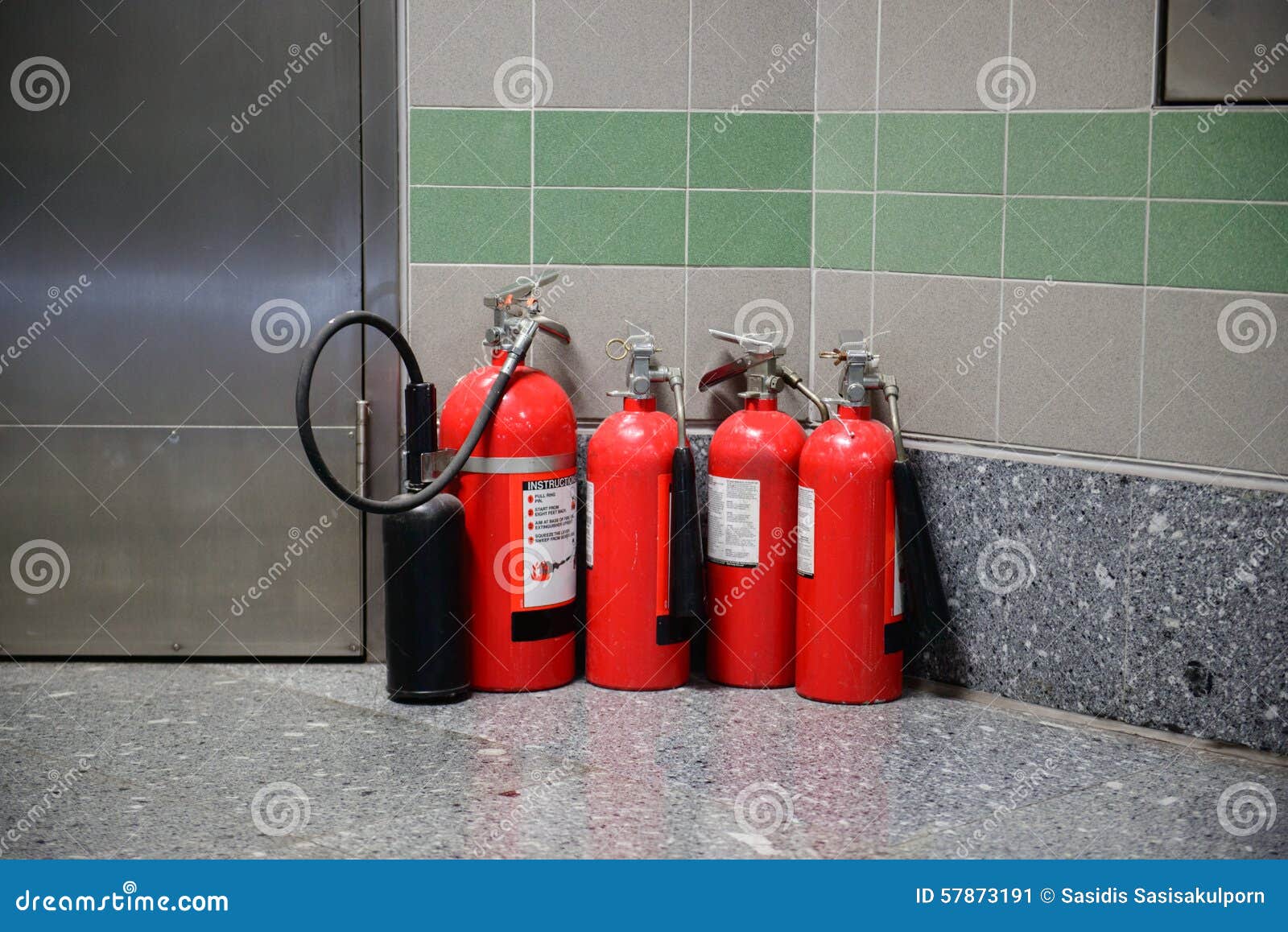 Fire extinguishers stock image. Image of gasoline, wall - 57873191