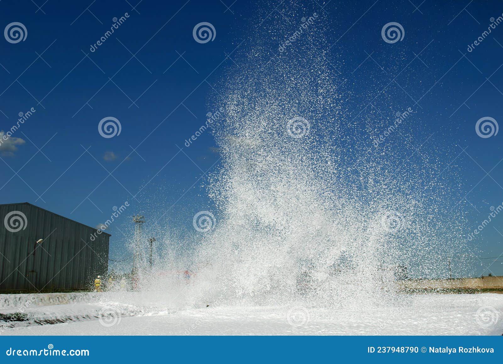 A Large Jet of Fire Extinguishing Foam. Stock Photo - Image of attack ...