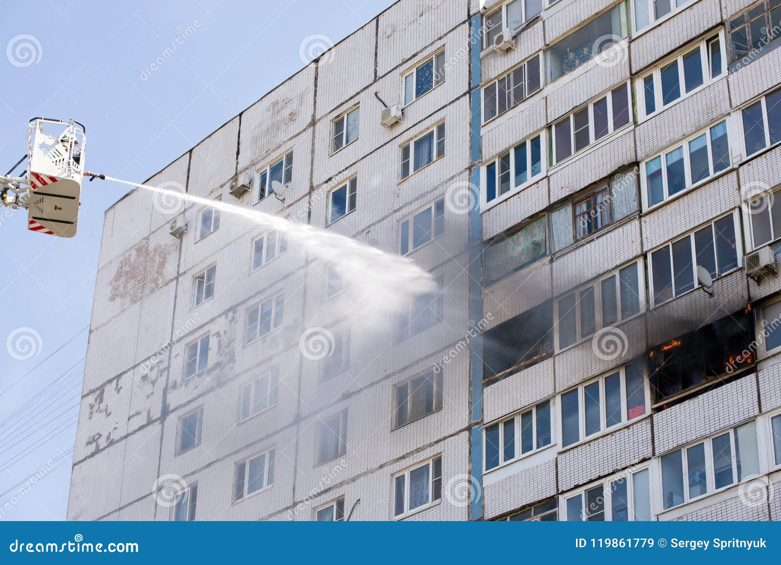 Fire Extinguishing from Fire Tower with Hydrant Stock Image - Image of ...