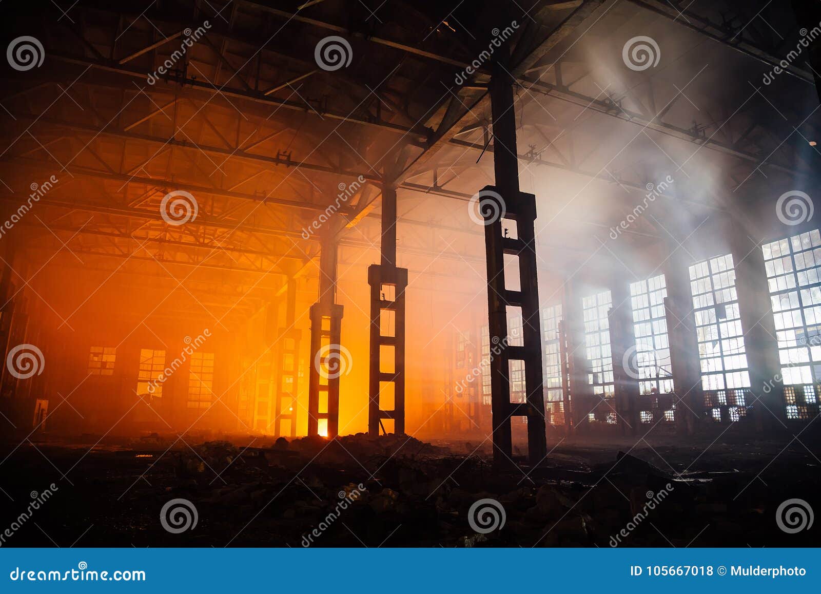 Fire in the Factory. Burned by Fire Industrial Building Stock Photo ...