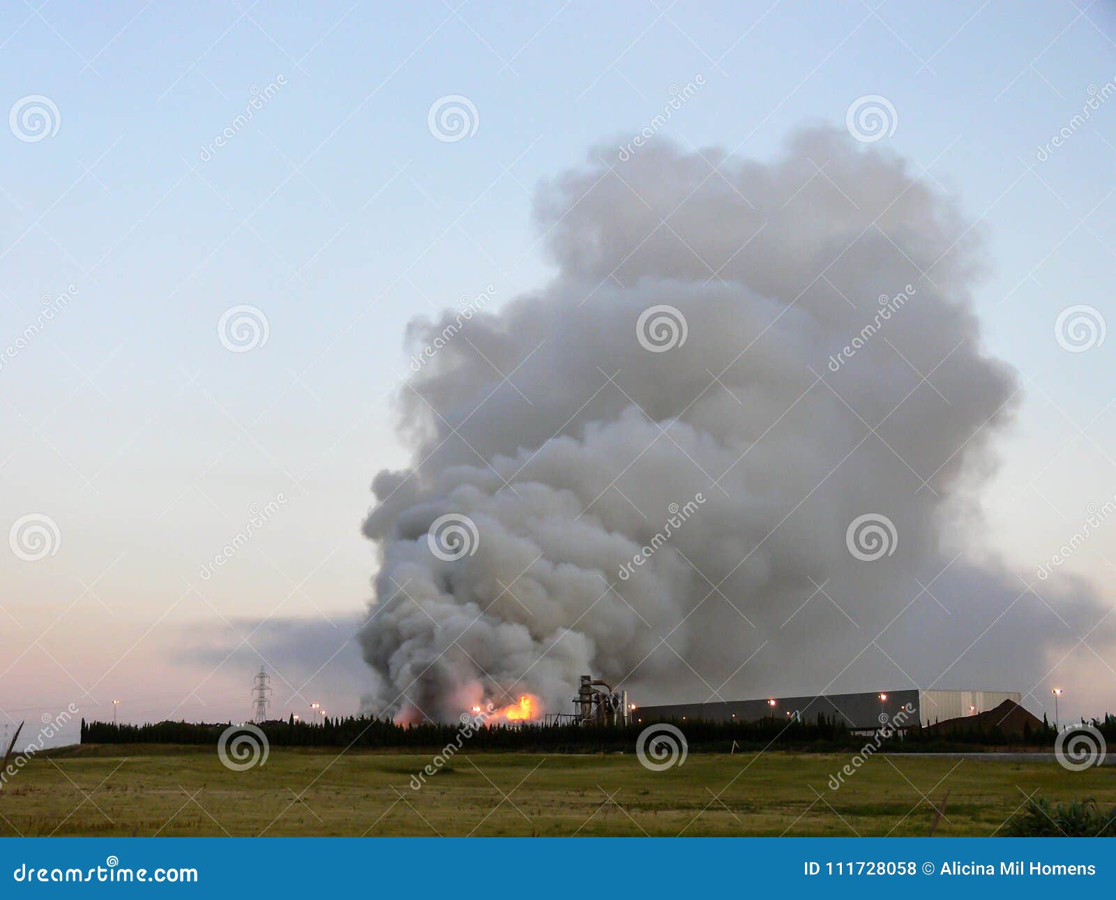 Fire at a factory stock photo. Image of ruin, panorama - 111728058