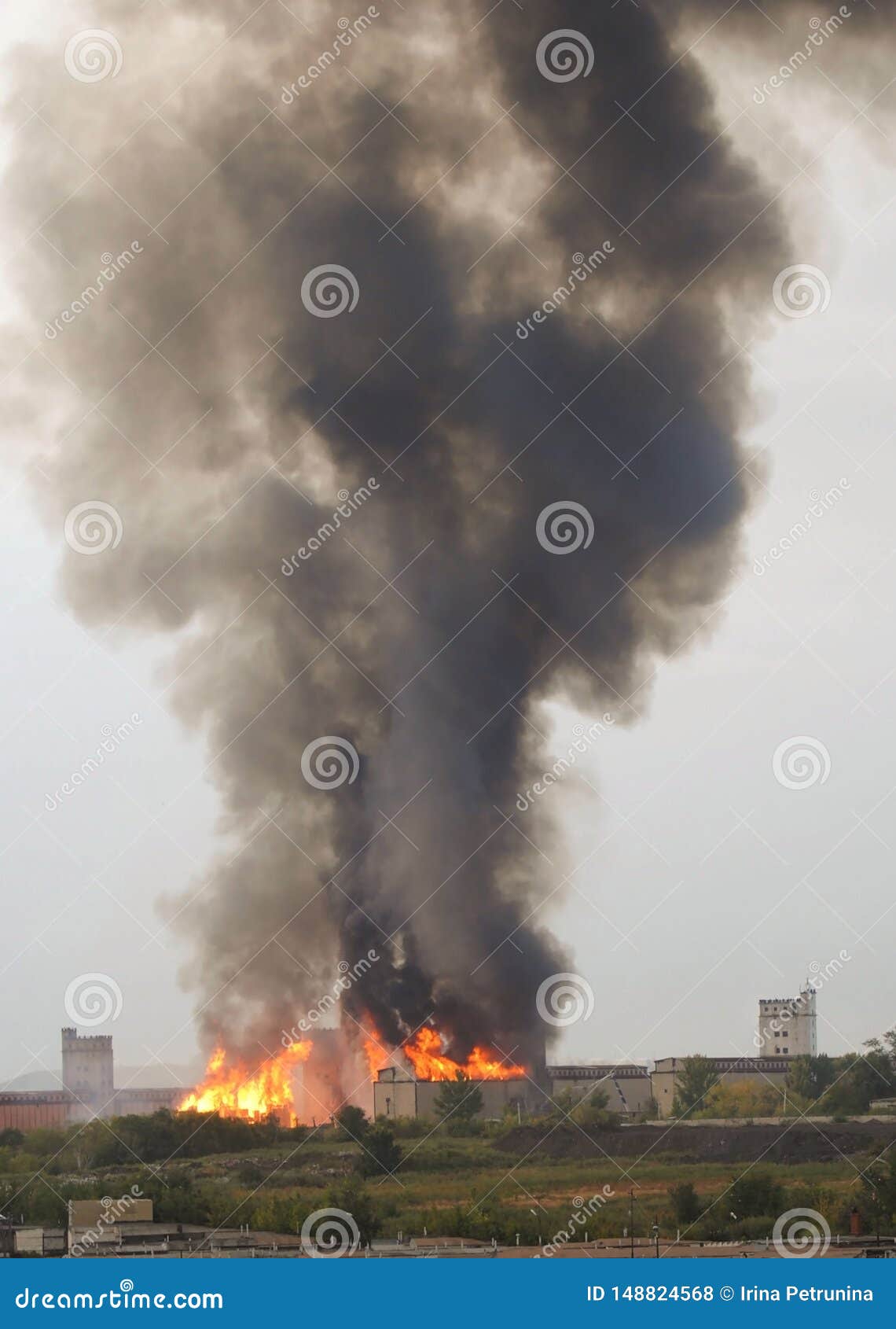Fire on a factory stock photo. Image of smog, pollution - 148824568