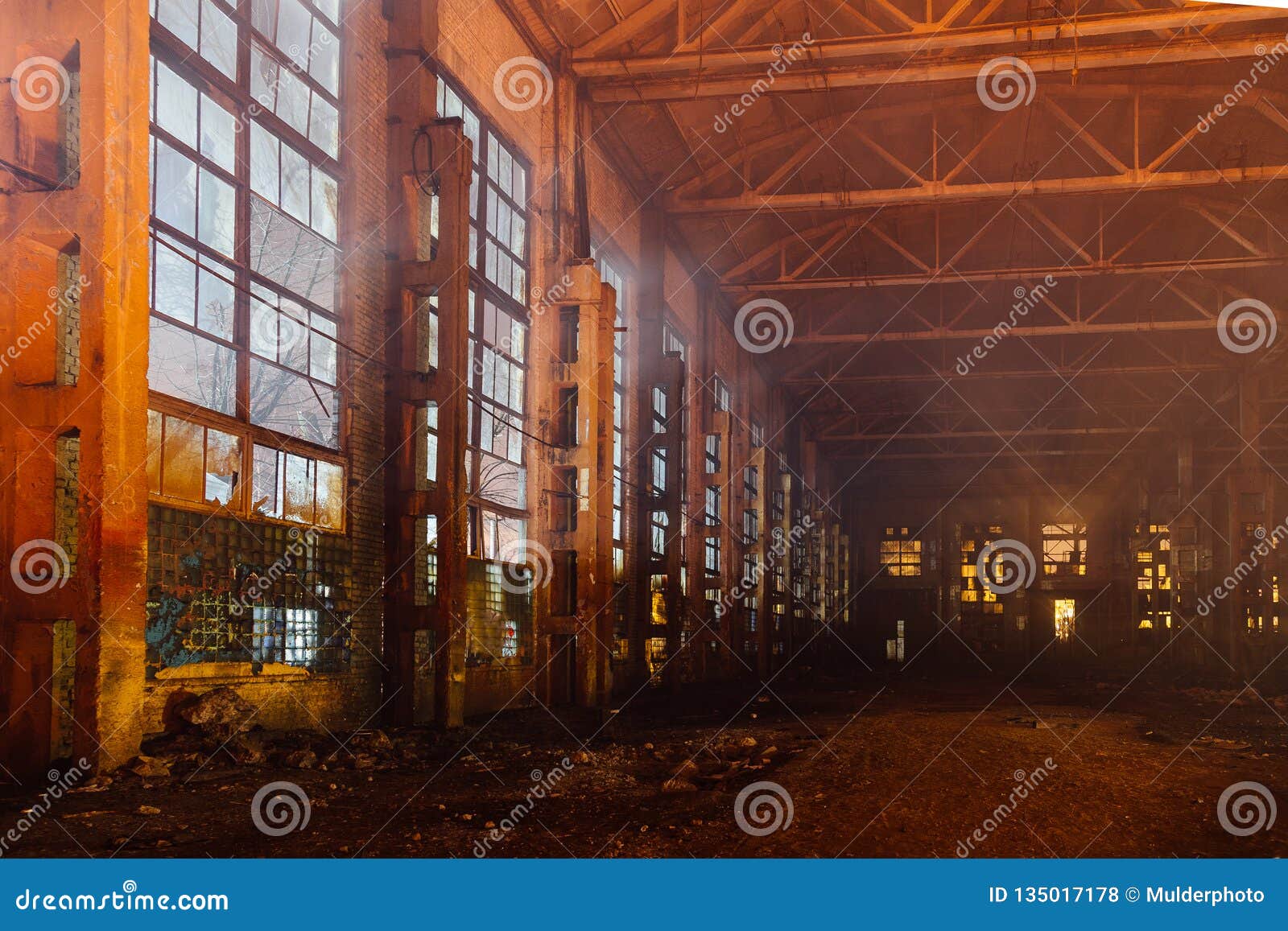 Fire in the Factory. Ruined Building Full of Smoke Stock Photo - Image ...