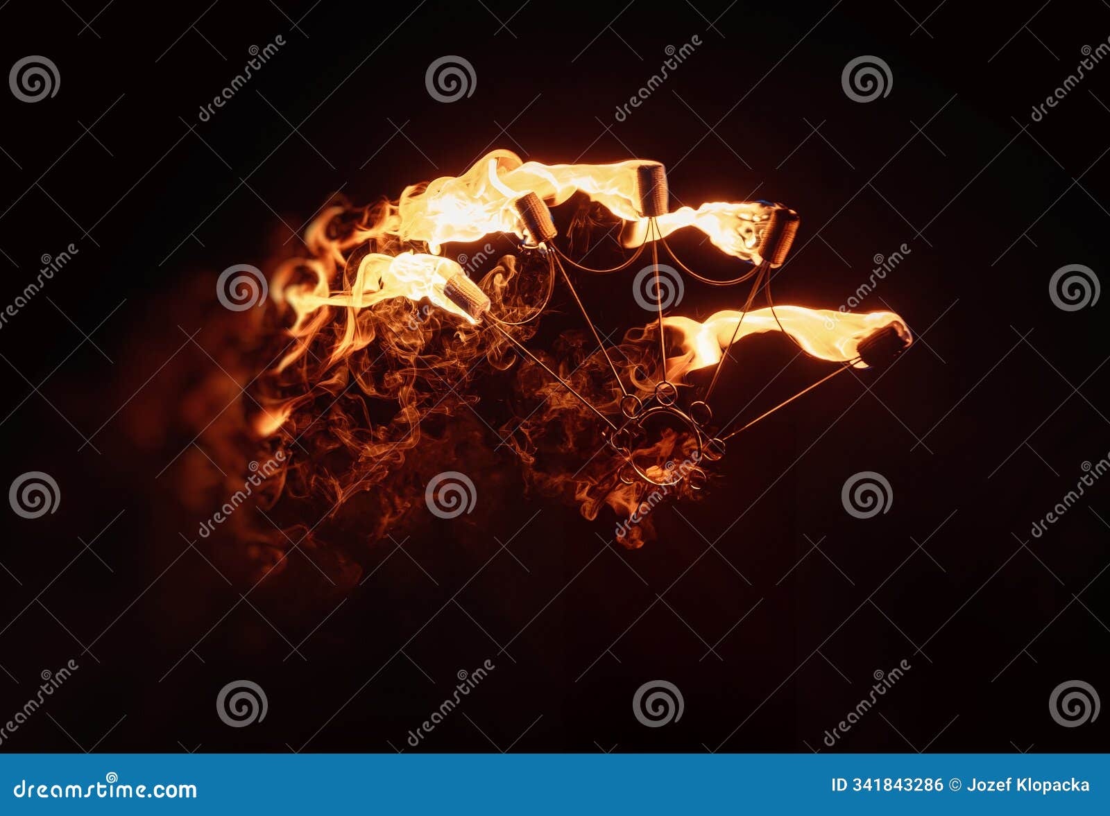Fire Fan on a Black Background. Fire Show. Stock Photo - Image of ...