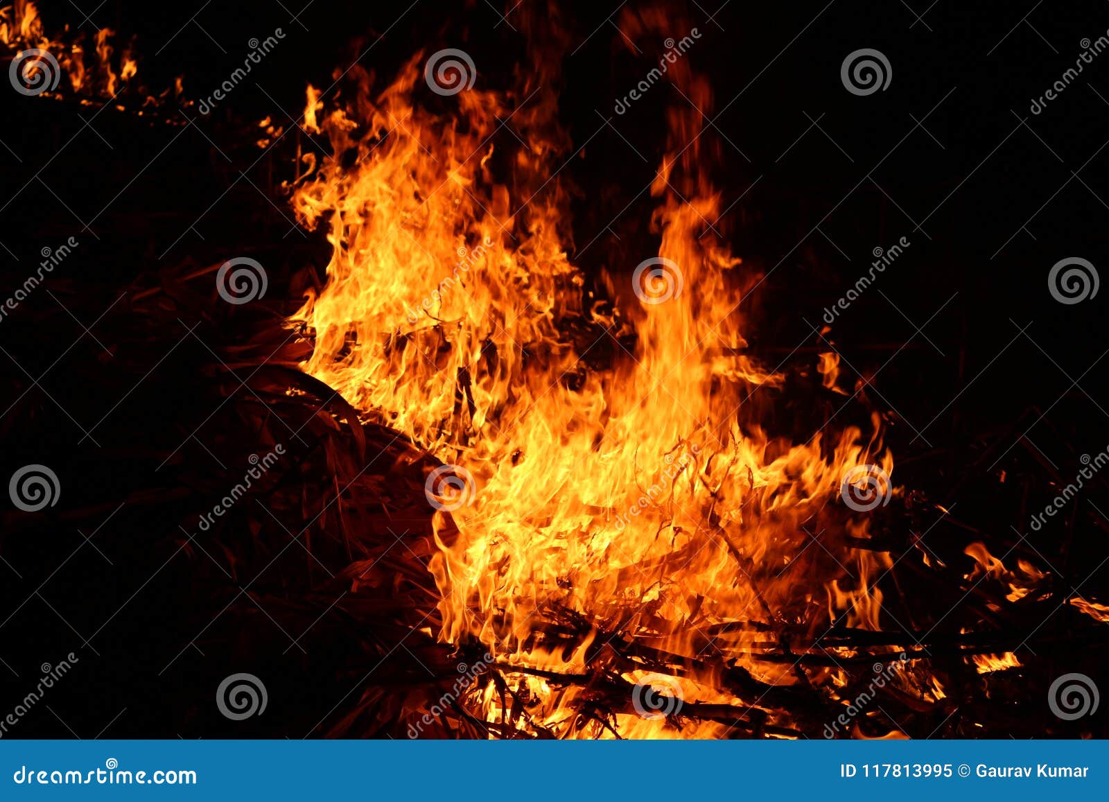 Fire in Field for Burn Grains -India. Stock Image - Image of grains ...