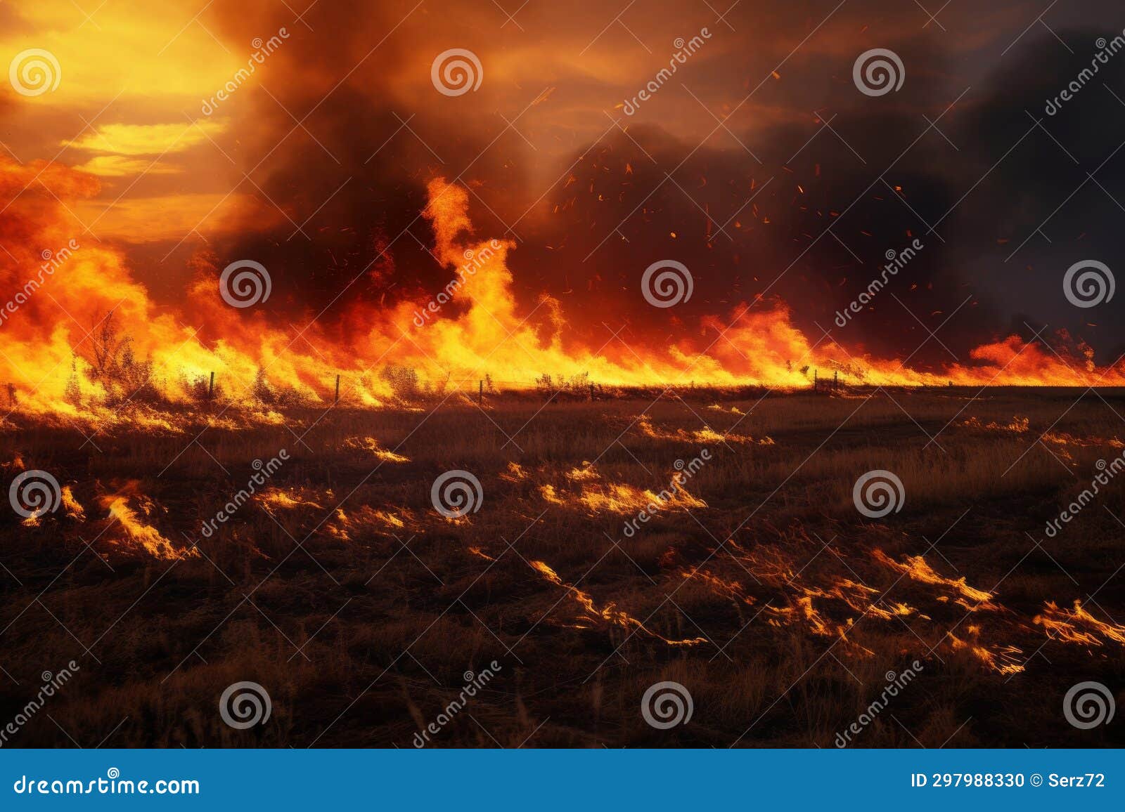 Fire on the field stock photo. Image of heat, black - 297988330