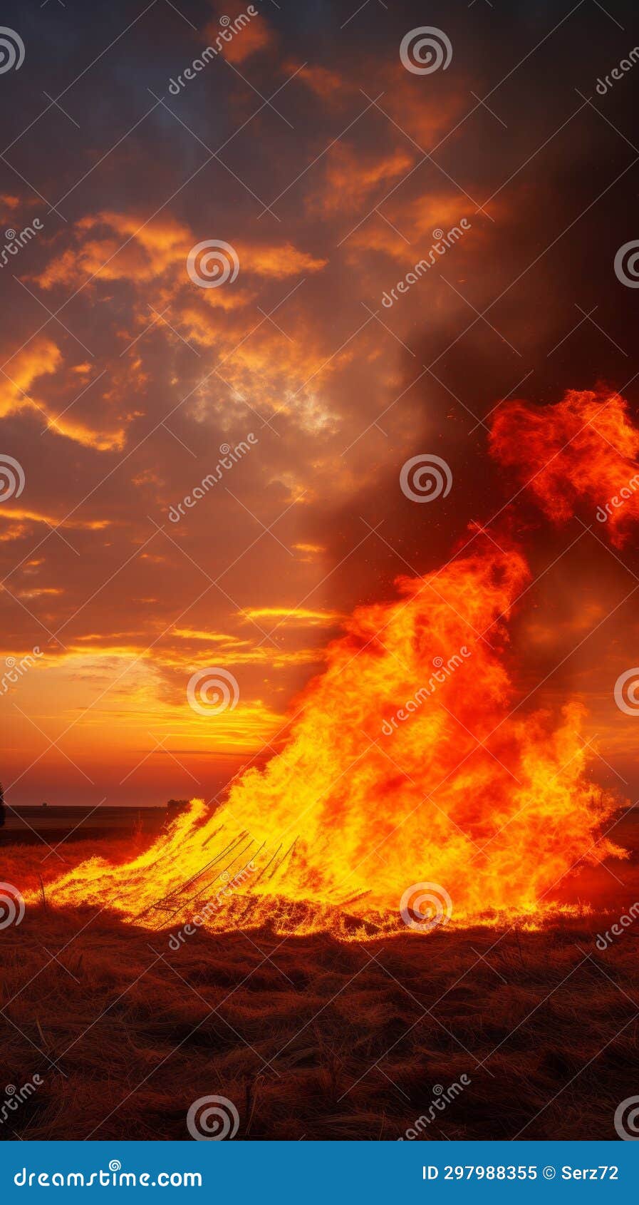 Fire on the field stock image. Image of steppe, disaster - 297988355