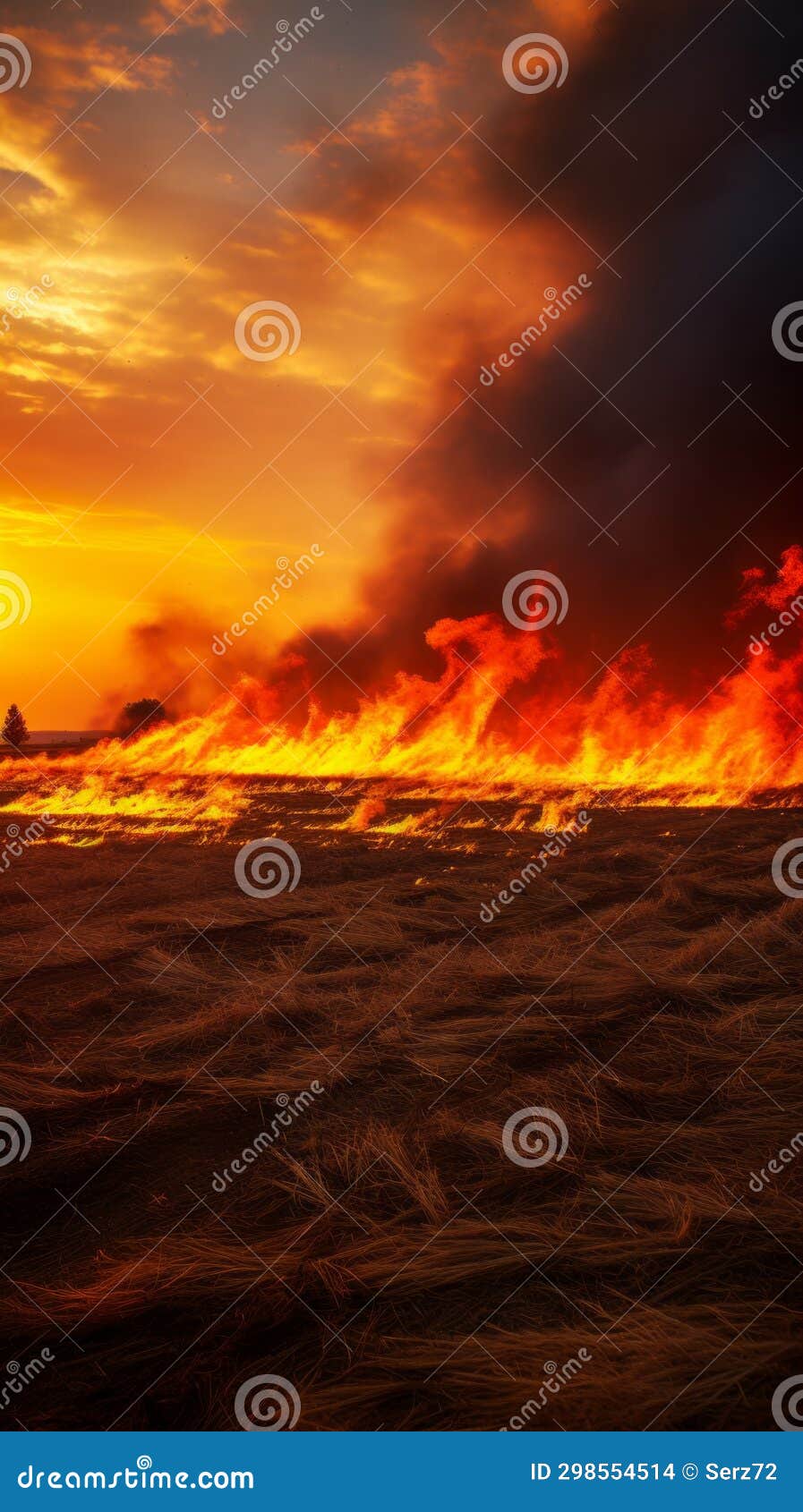 Fire on the field stock photo. Image of emergency, outdoor - 298554514