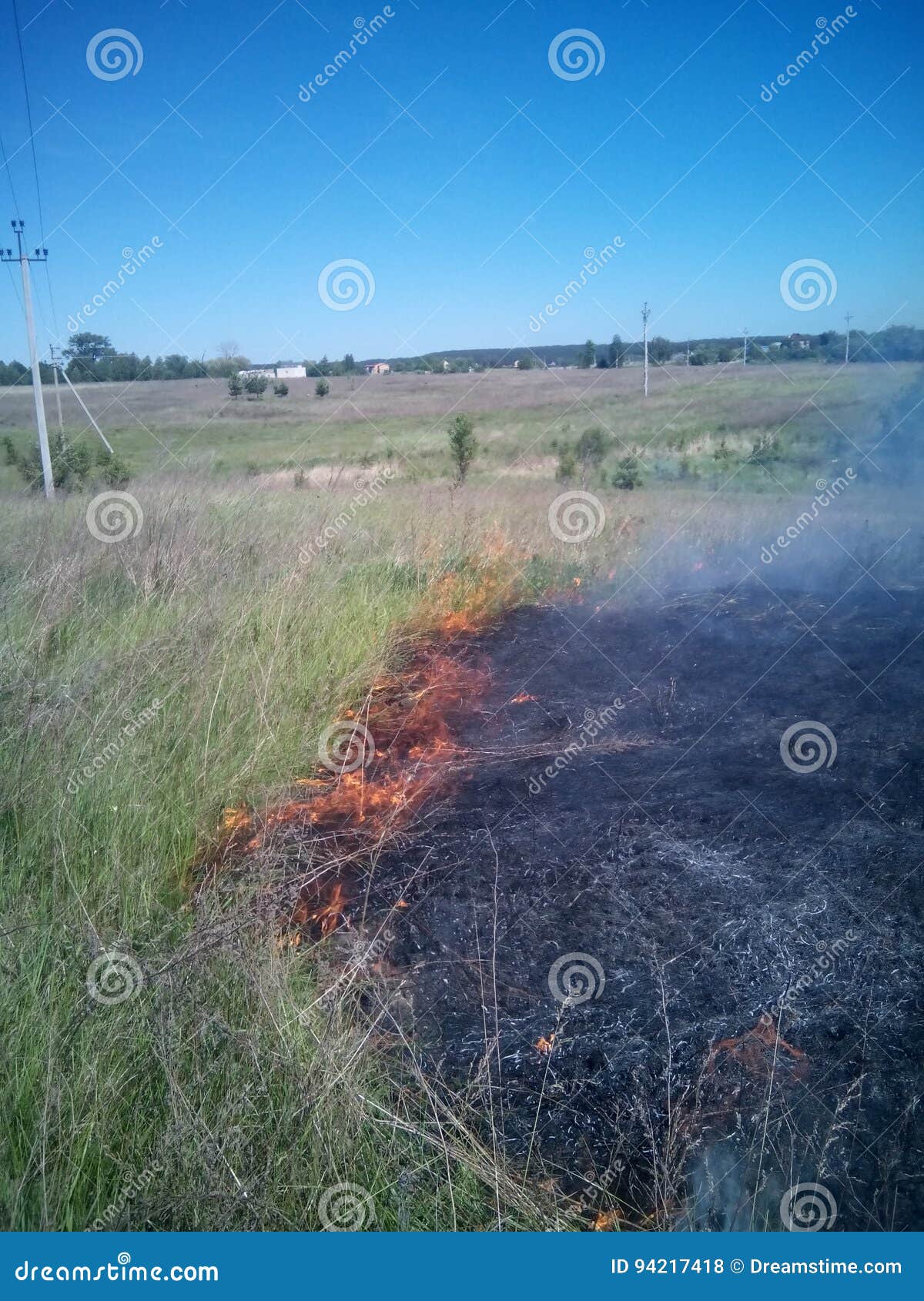 Fire at Field stock photo. Image of grassland, soil, shrubland - 94217418