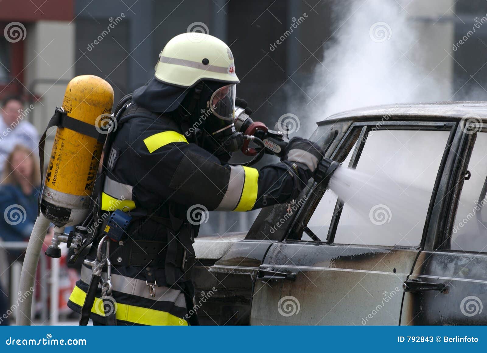 Fire Fight Against Burning Car Stock Image - Image of outdoor, oxygen ...