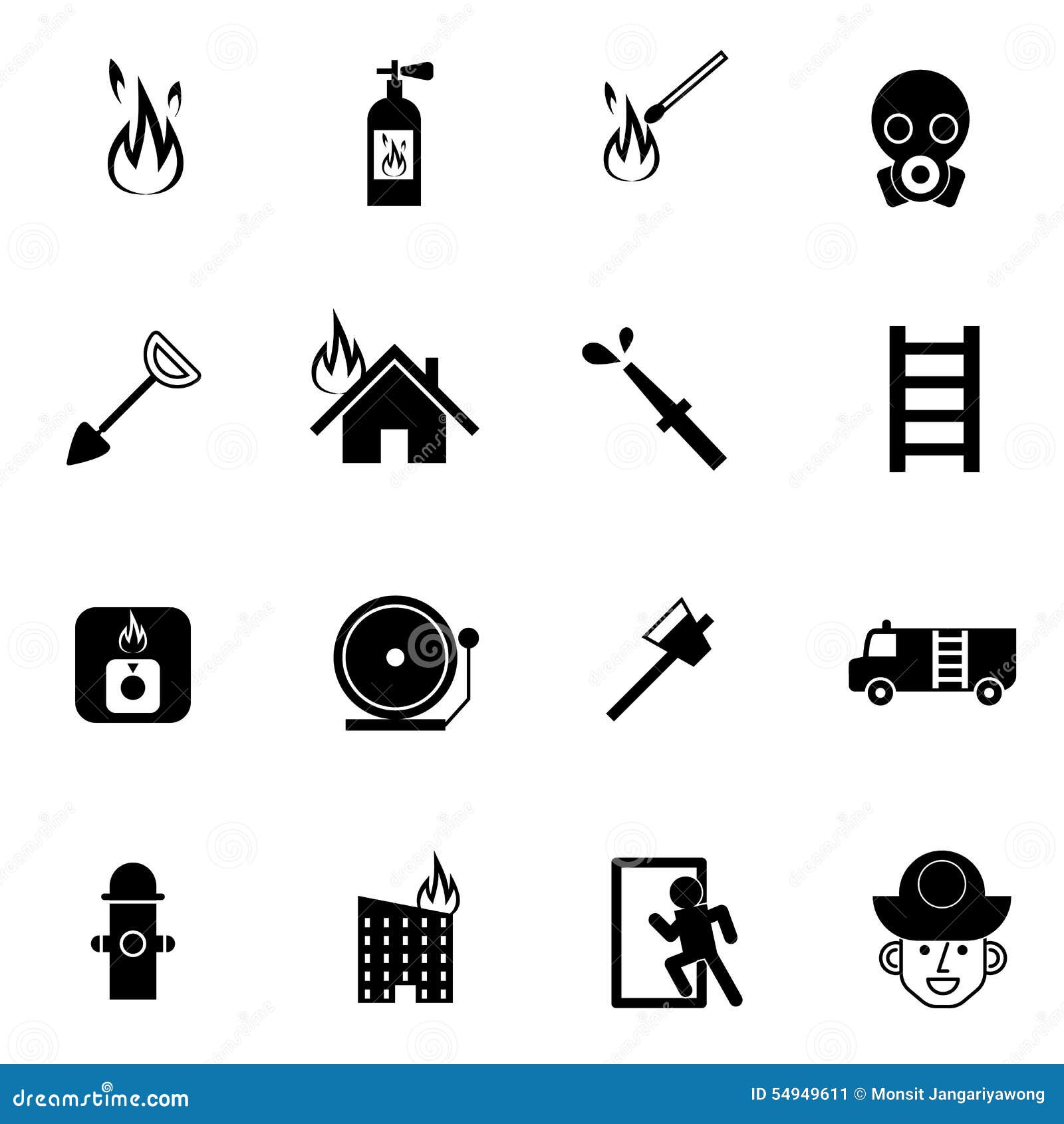 Fire Fighter and Emergency Rescue Icons Set Vector Illustration Stock ...
